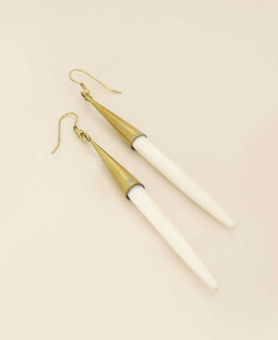 Pencil Style Bone & Brass Dangling Earrings | Made in Kenya – Cultural ...