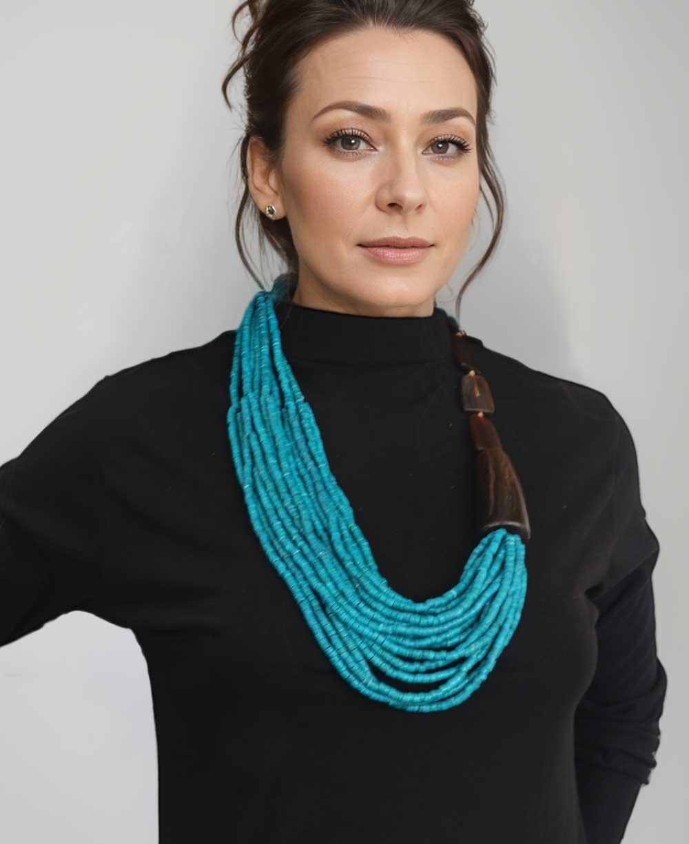 Asymmetric Horn and Coconut Bead Necklace - Unique Handcrafted Design ...
