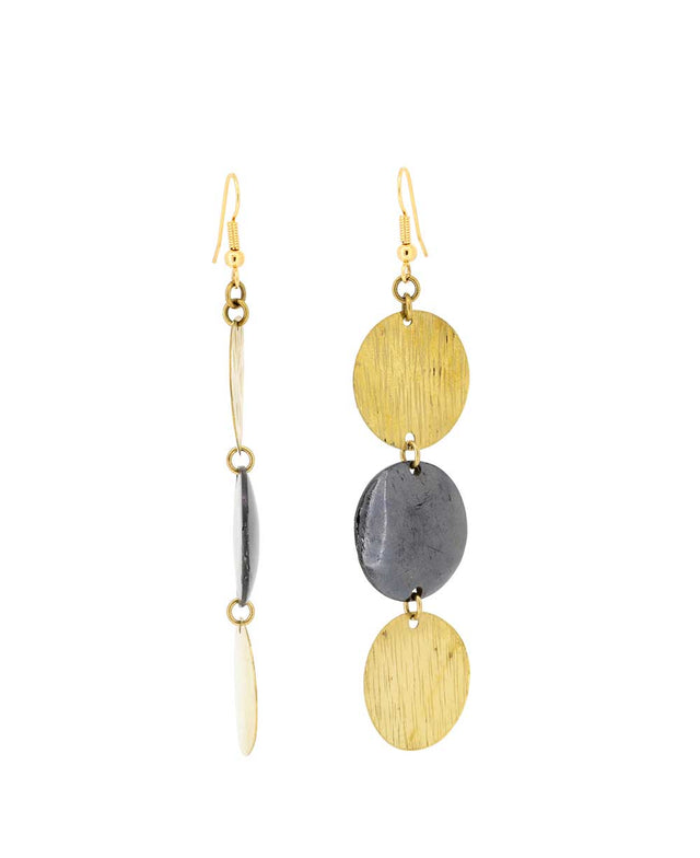 Brass and Horn Triple Disc Earrings – Artisan Statement Piece ...