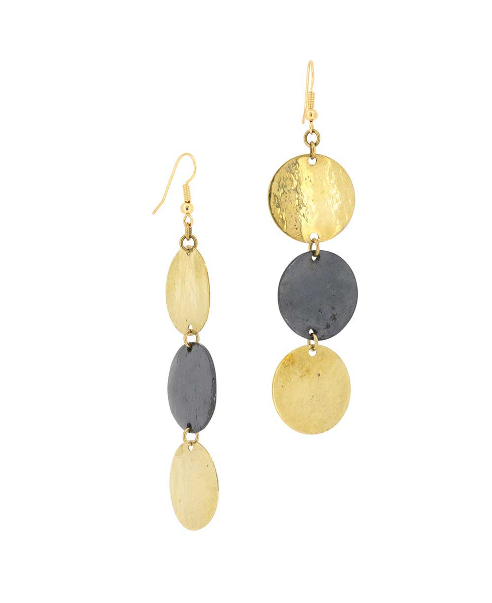 Brass and Horn Triple Disc Earrings – Artisan Statement Piece ...