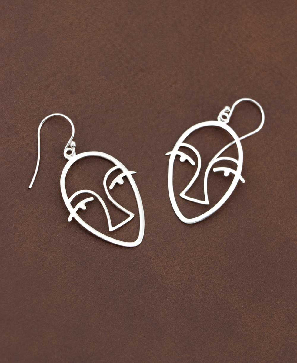 Sterling Silver Picasso Face Earrings – Cultural Elements