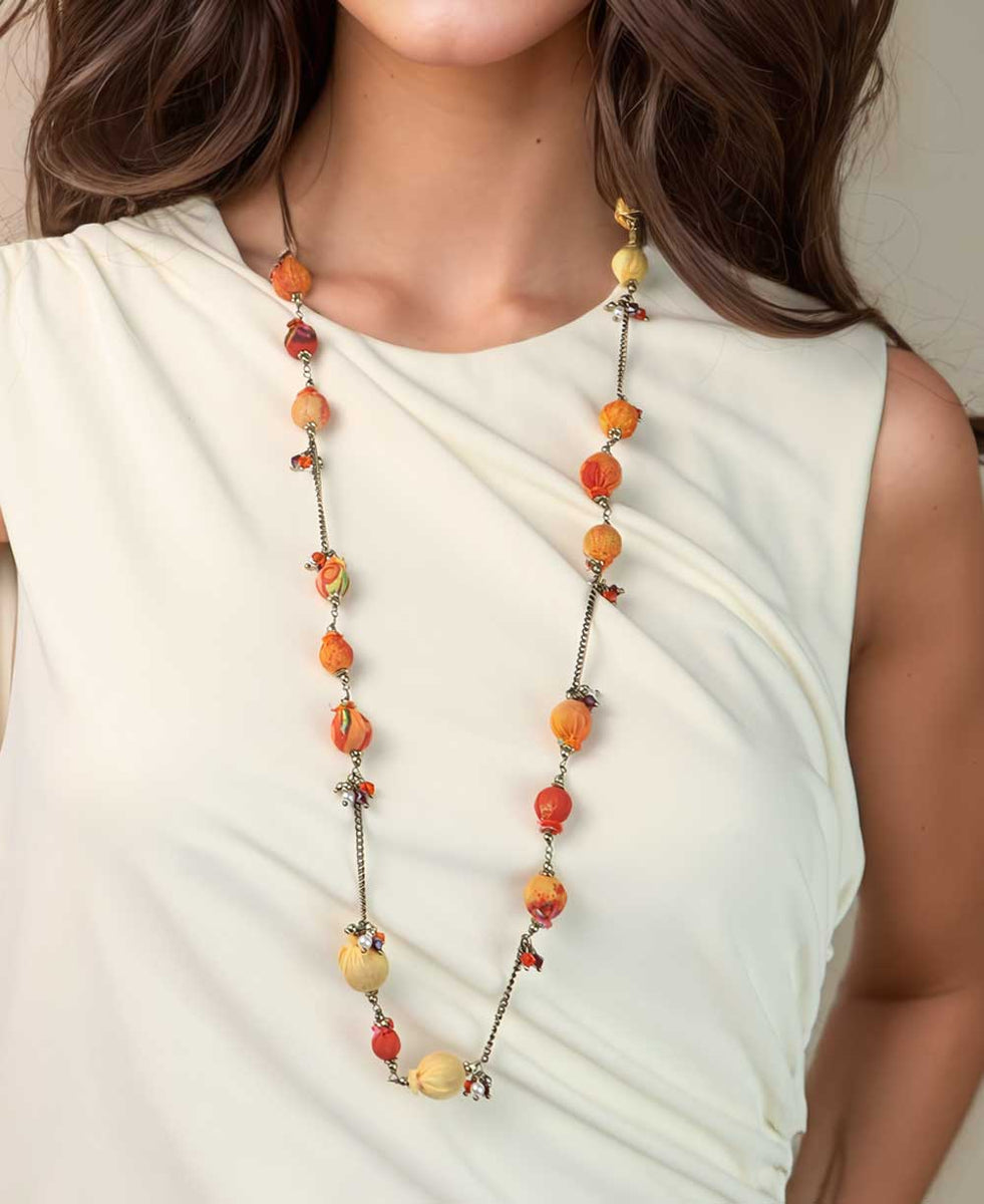 Handcrafted Textile-Wrapped Bead Necklace in Multiple Colors – Cultural ...