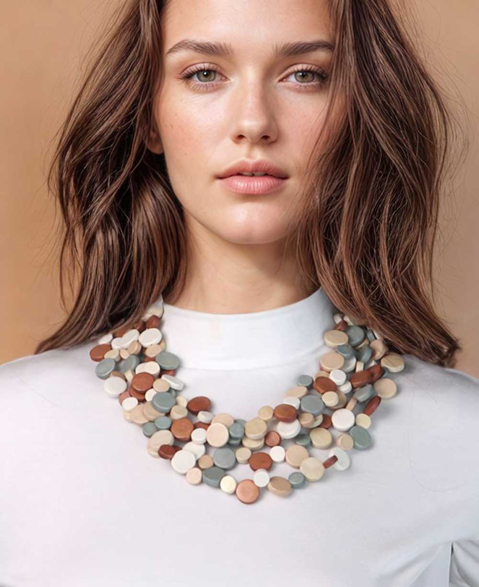 Multi-Layer Wood Disc Necklace in Calming Shades – Cultural Elements