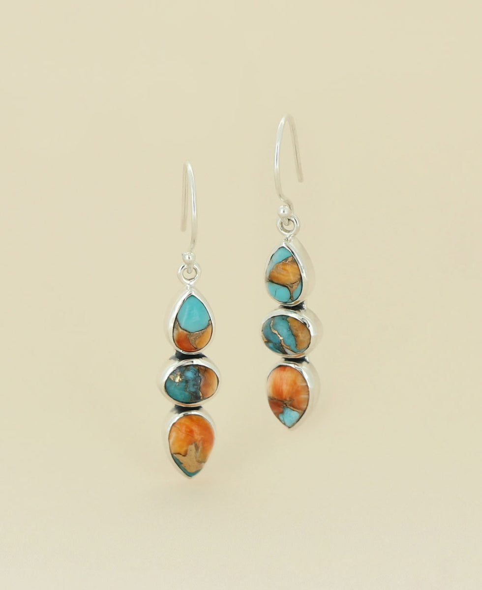 Turquoise Spiny Oyster Sterling Silver Triple Stone Earrings – Cultural ...