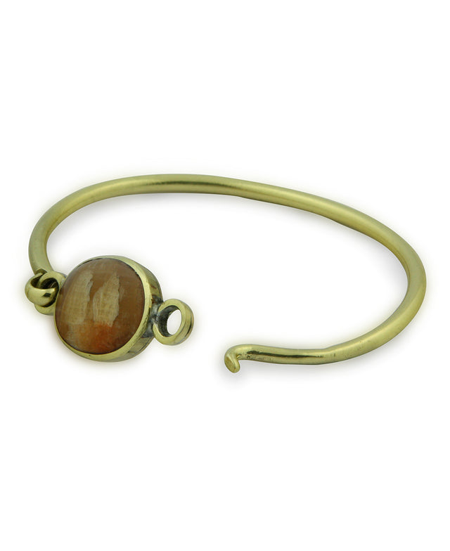 Oval Gemstone Brass Bangle Bracelet, Chile – Cultural Elements